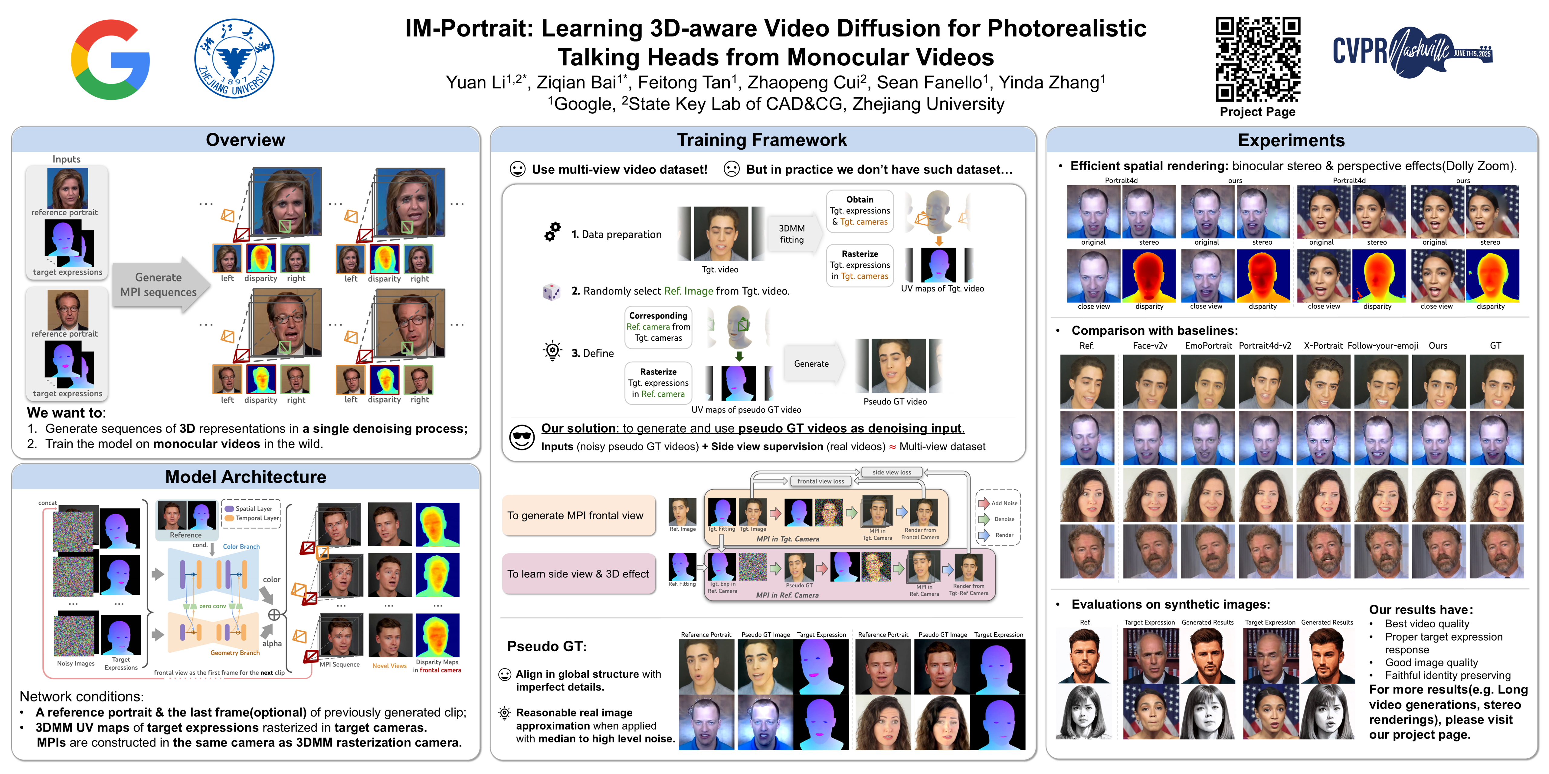 CVPR Poster IM-Portrait: Learning 3D-aware Video Diffusion for Photorealistic Talking Heads from ...